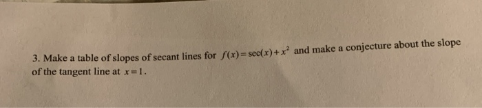 Solved 3. Make a table of slopes of secant lines for | Chegg.com