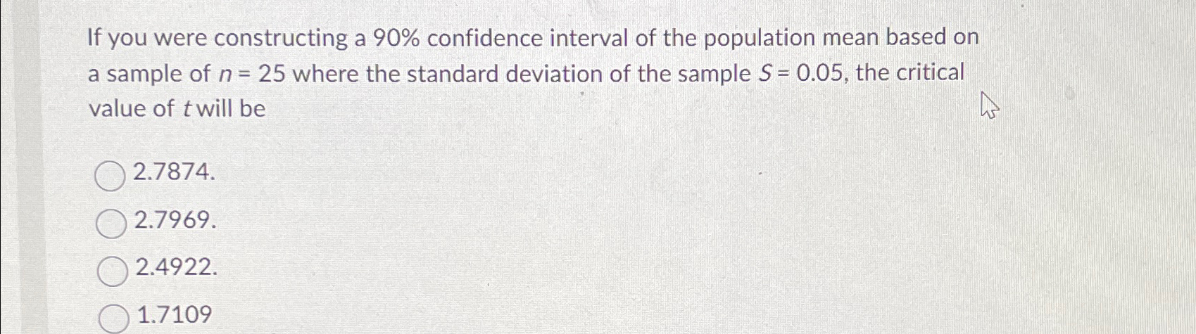 Solved If you were constructing a 90% ﻿confidence interval | Chegg.com