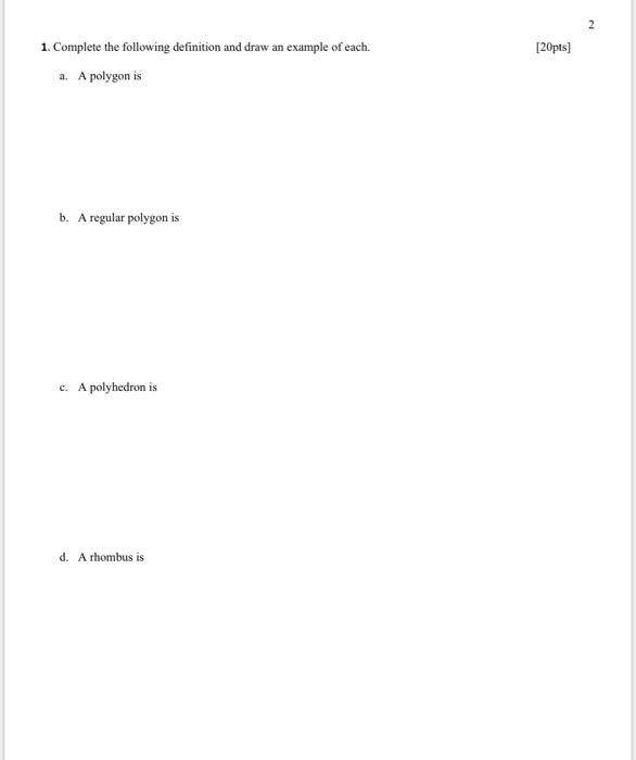 Solved 1. Complete the following definition and draw an | Chegg.com