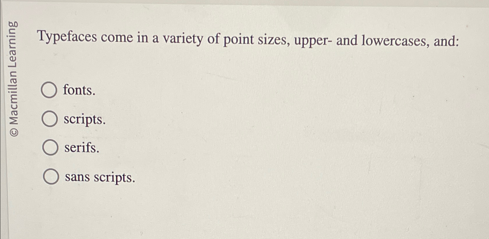 Solved Typefaces come in a variety of point sizes, upper- | Chegg.com