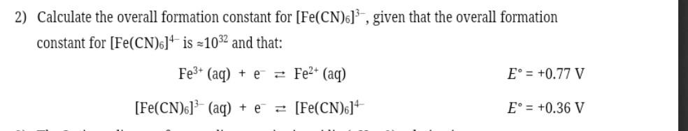 Solved 2) Calculate the overall formation constant for | Chegg.com