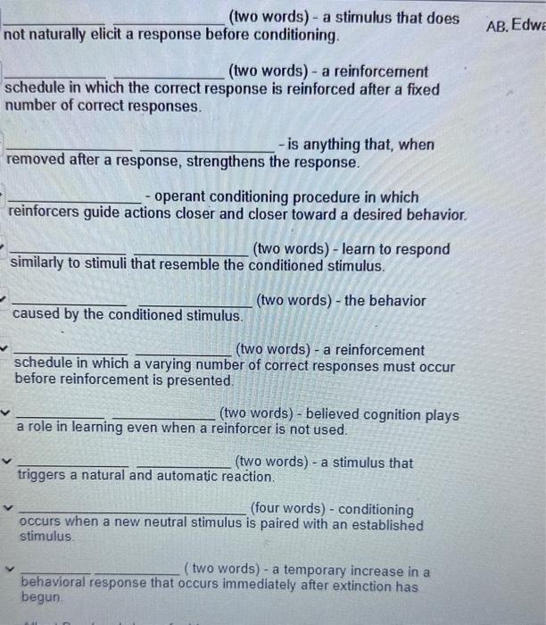 Solved (two words) - a stimulus that does not naturally | Chegg.com