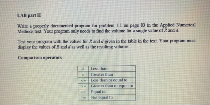 Solved LAB part II Write a properly documented program for | Chegg.com