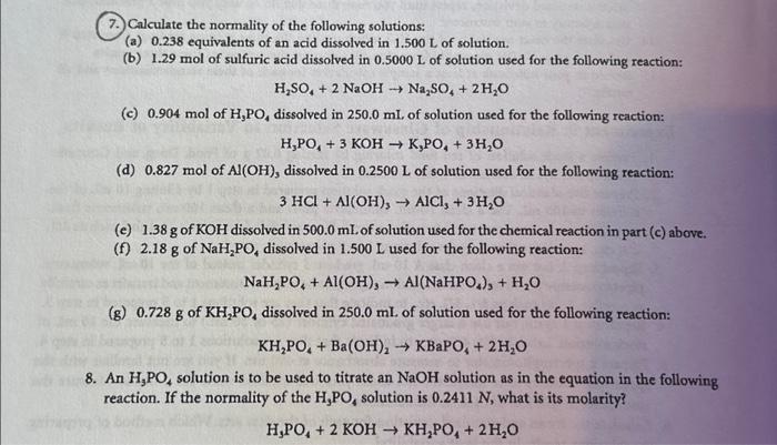 Solved 7. Calculate the normality of the following | Chegg.com