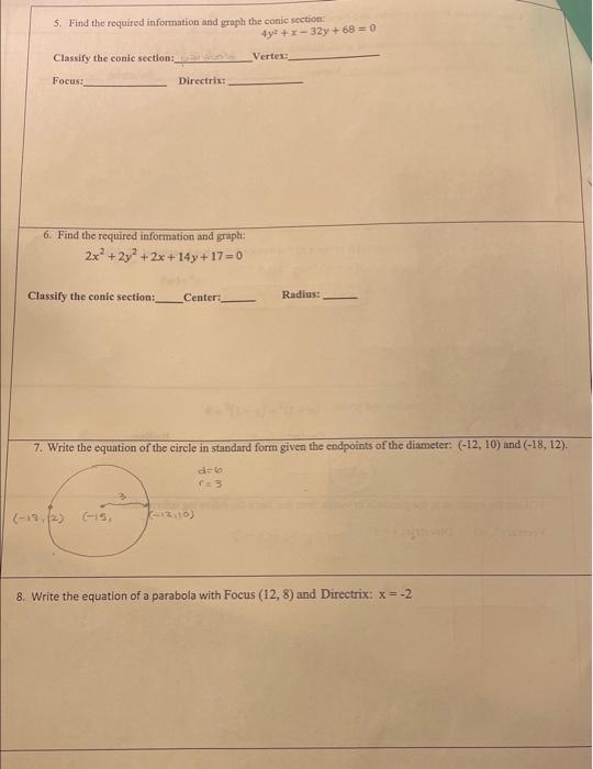 Solved 5. Find the requited information and graph the conic | Chegg.com