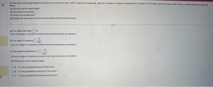 Solved below: w) How far has ithe oblect talon? b) How tast | Chegg.com