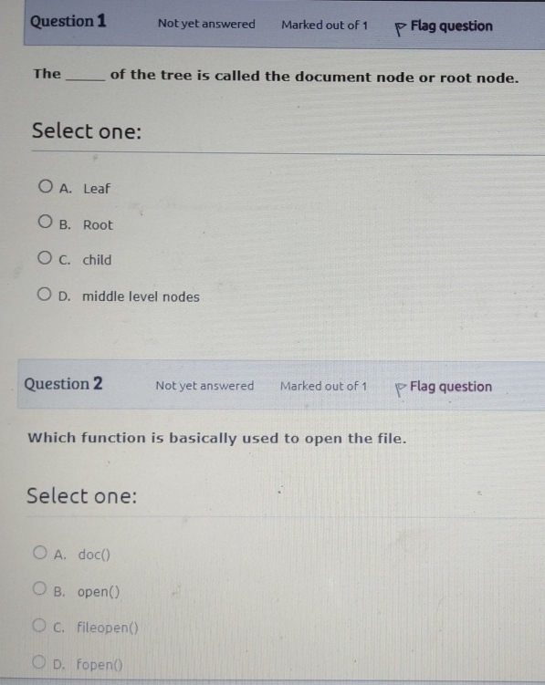 Solved Question 1The ﻿of the tree is called the document | Chegg.com