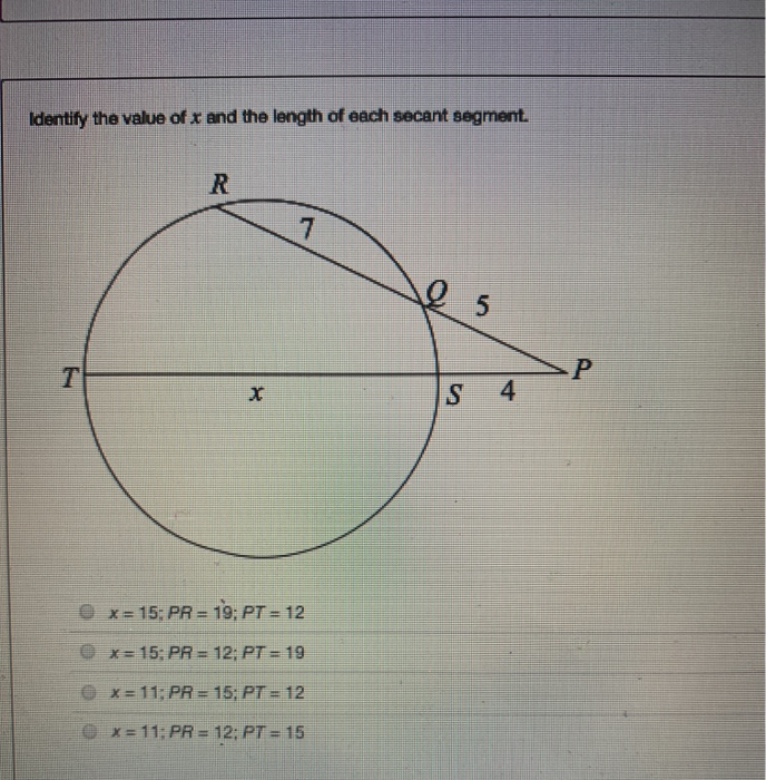 Solved Identify the value of x and the length of each secant | Chegg.com