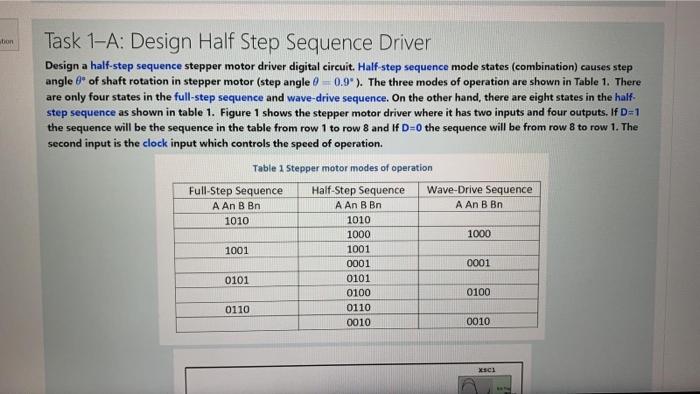 Solved tion Task 1-A: Design Half Step Sequence Driver | Chegg.com