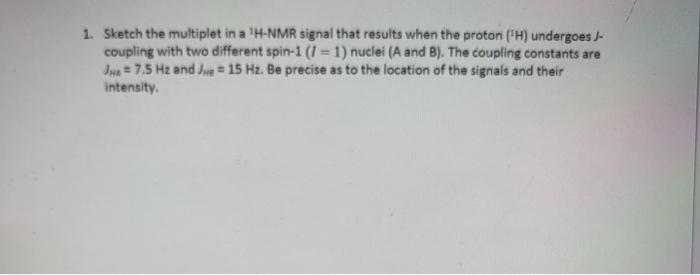 Solved 1. Sketch the multiplet in a 'H-NMR signal that | Chegg.com