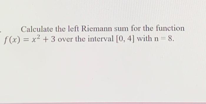 Solved Calculate the left Riemann sum for the function | Chegg.com