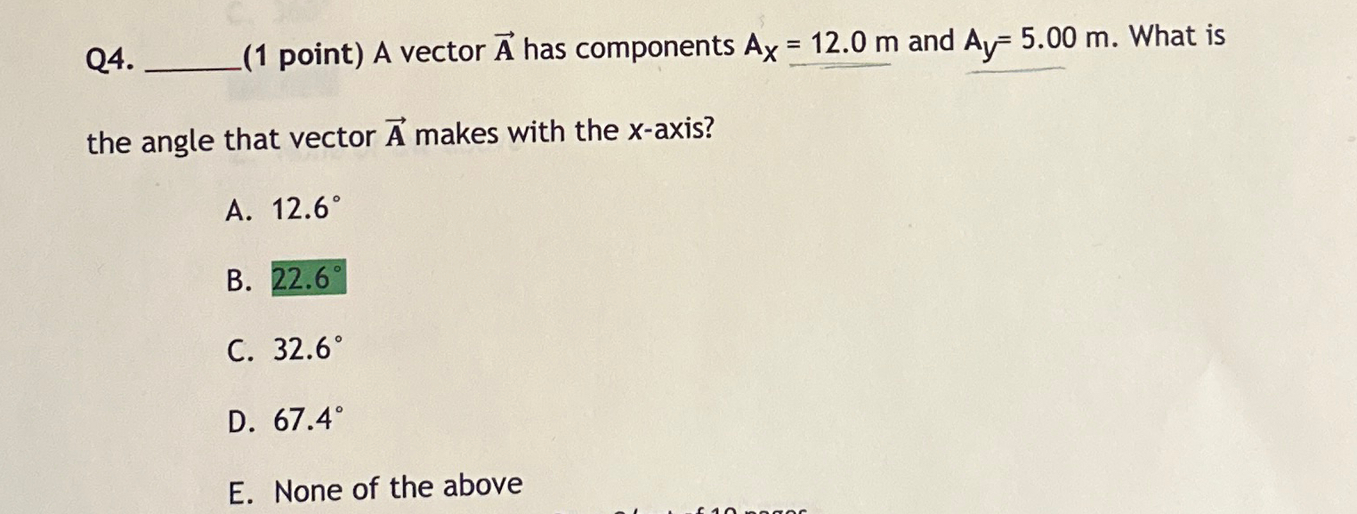 Solved Q4. (1 ﻿point) ﻿A vector vec(A) ﻿has components | Chegg.com