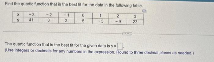 Solved Find the quartic function that is the best fit for | Chegg.com