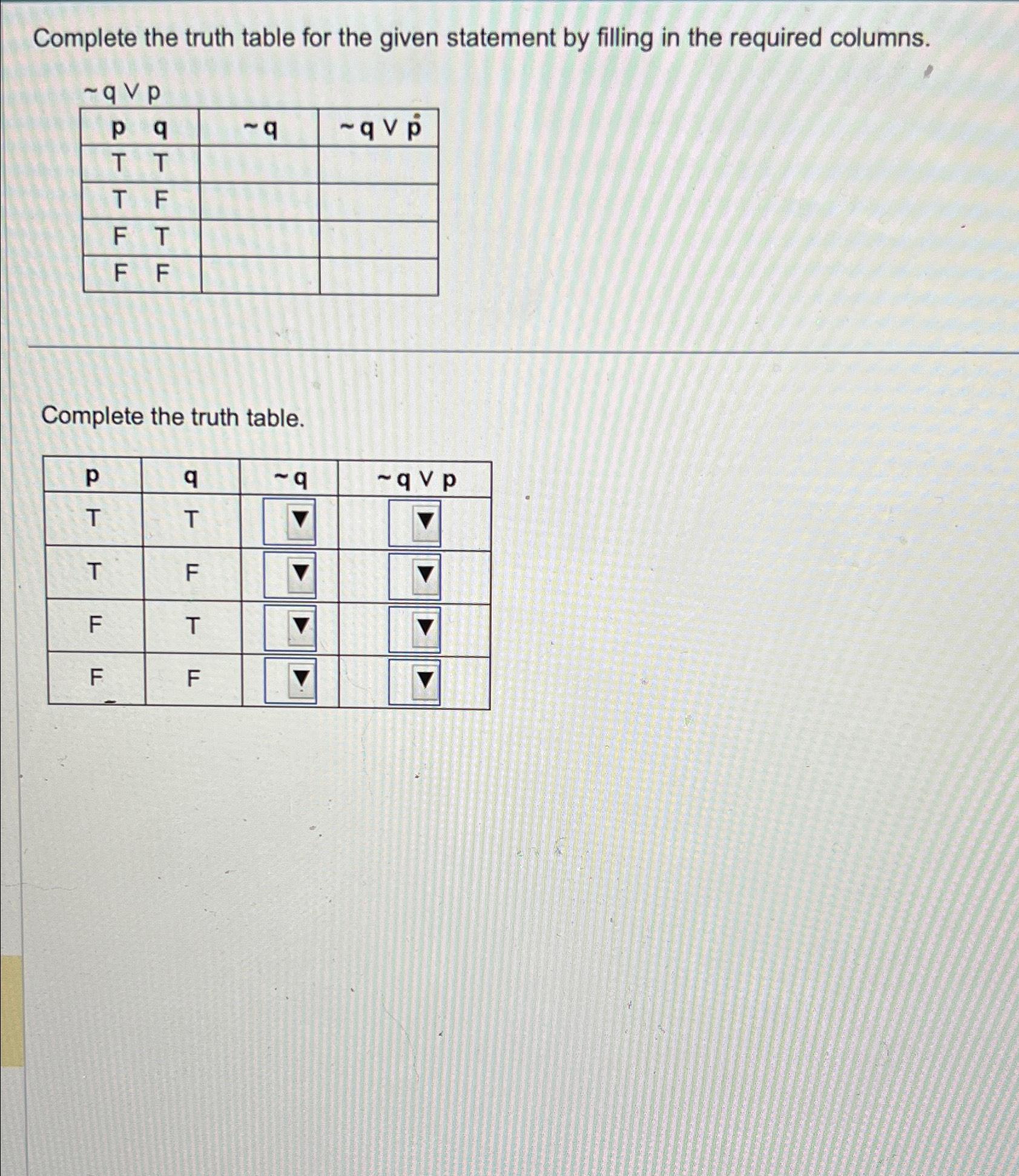 Solved Complete the truth table for the given statement by | Chegg.com
