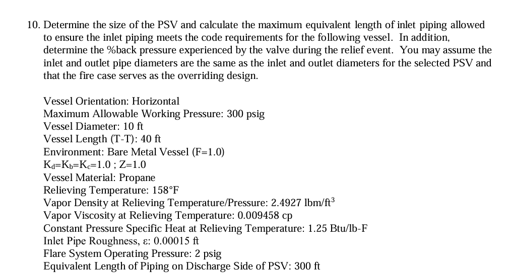 Solved Determine the size of the PSV and calculate the | Chegg.com