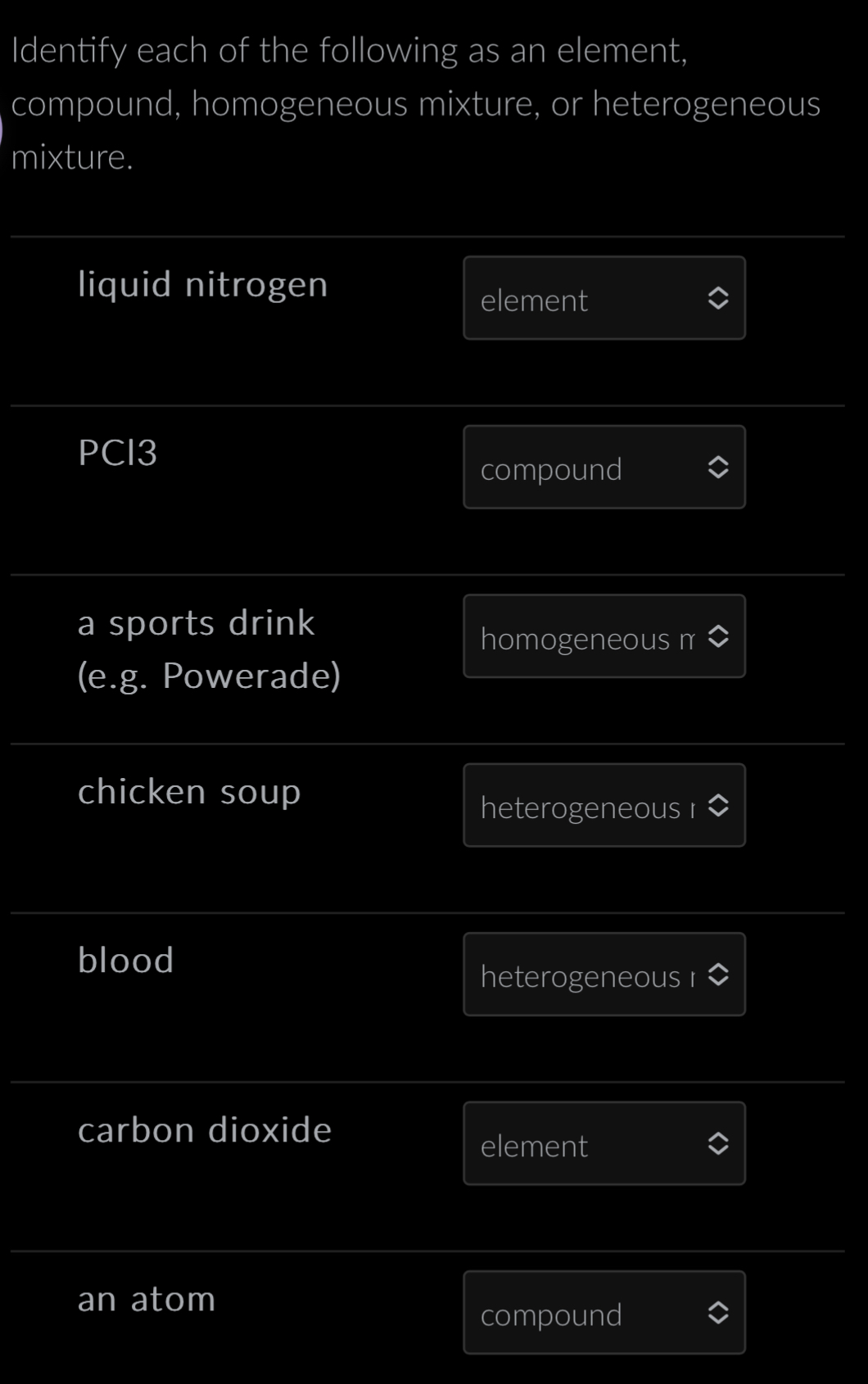 Solved Identify each of the following as an element, | Chegg.com