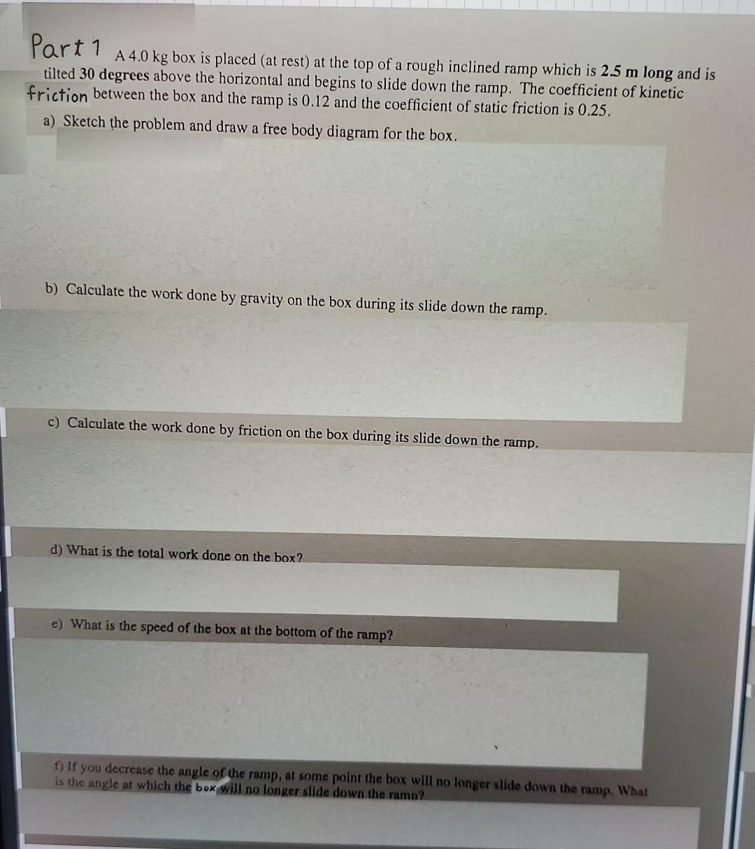 Solved hello please solve part 1 letters a through f. please | Chegg.com