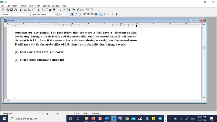 Solved EXP File Edit Insert Format Table Math Options Window | Chegg.com