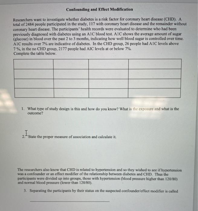 Solved Confounding and Effect Modification Researchers want | Chegg.com