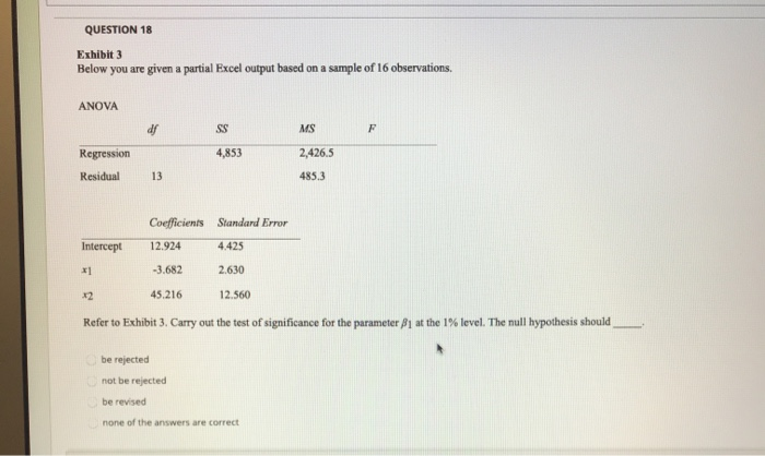 Solved QUESTION 16 Exhibit 3 Below you are given a partial | Chegg.com