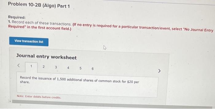 Solved Required information Problem 10-2B (Algo) Record | Chegg.com