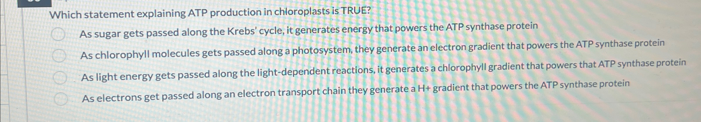 Solved Which statement explaining ATP production in | Chegg.com