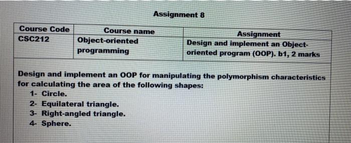 Solved Assignment 8 Course Code CSC212 Course name | Chegg.com