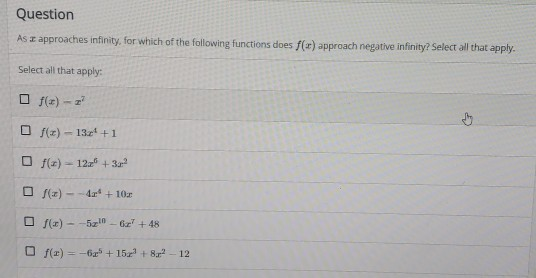 Solved Question As a approaches infinity, for which of the | Chegg.com