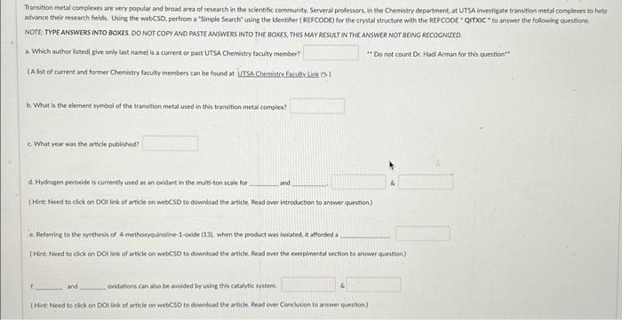 Solved Transition Metal Complexes Are Very Popular And Broad