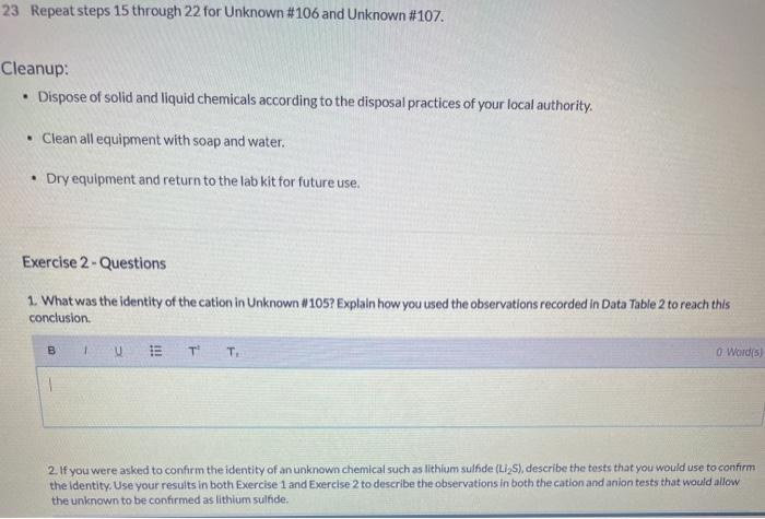 23 Repeat steps 15 through 22 for Unknown #106 and | Chegg.com