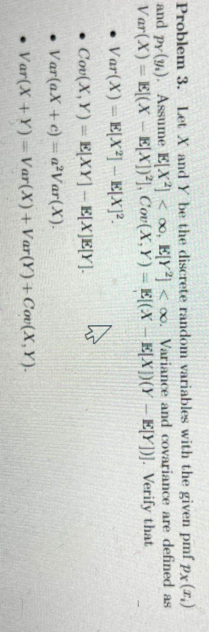 Solved Problem 3. ﻿Let x ﻿and Y ﻿be the discrete random | Chegg.com