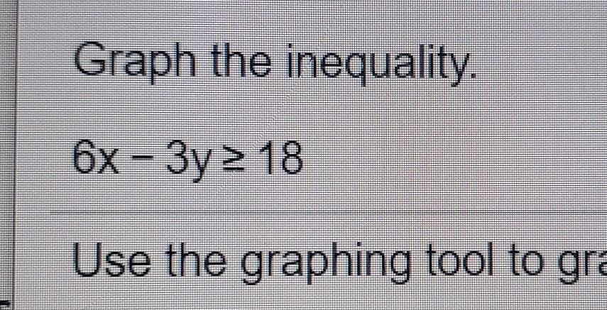 Solved Graph the inequality. 6x - 3y = 18 Use the graphing | Chegg.com