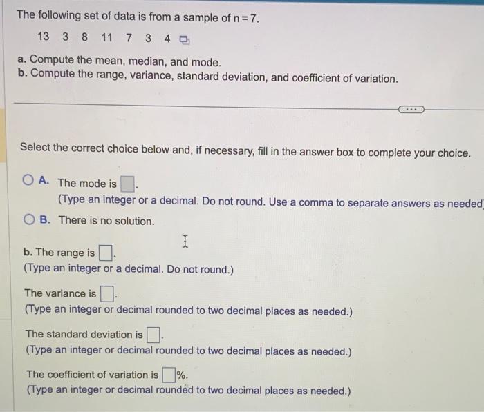 Solved The following set of data is from a sample of n=7. | Chegg.com