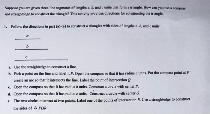 Solved Suppose you are given three line segments of lengths | Chegg.com