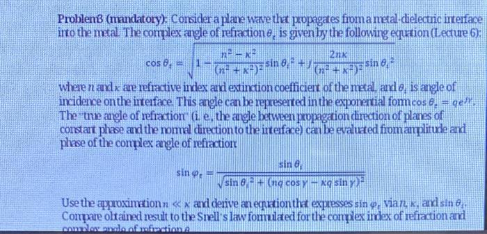 Solved ProhlemB (mandatory): Consider a plane wave tha | Chegg.com