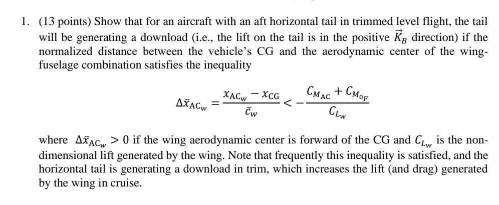 Solved 1. (13 points) Show that for an aircraft with an aft | Chegg.com