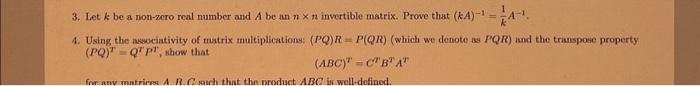 Solved 3. Let k be a non-zero real number and A be an n x n | Chegg.com