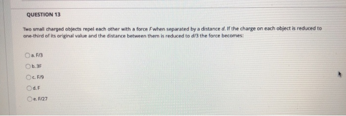 Solved QUESTION 13 Two small charged objects repel each | Chegg.com