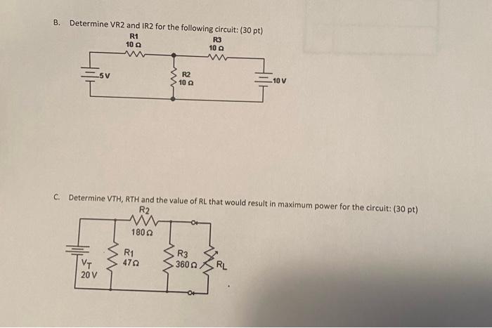 Solved B. Determine VR2 and IR2 for the followina Nimethinn | Chegg.com