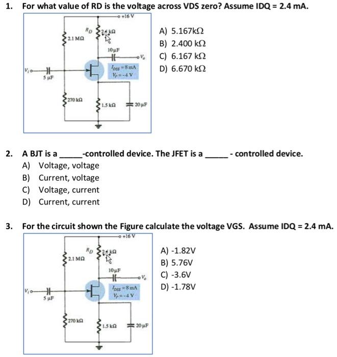 Solved 1. For what value of RD is the voltage across VDS | Chegg.com