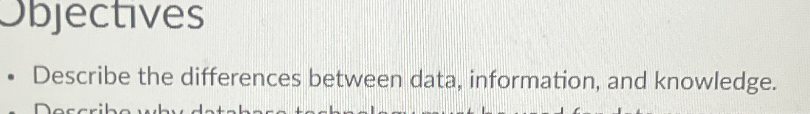 Solved ObjectivesDescribe the differences between data, | Chegg.com
