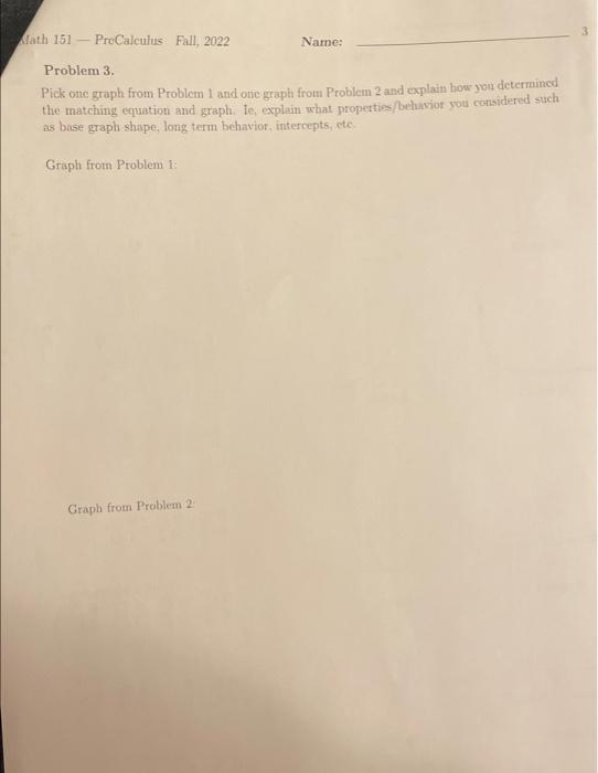 Solved Problem 1. Match the graphs below to the right with | Chegg.com