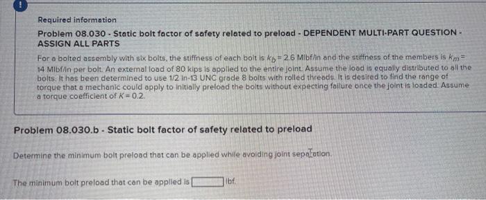 Solved Required information Problem 08.030 - Static bolt | Chegg.com