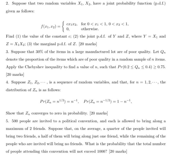 Solved 2. Suppose that two random variables X1, X2, have a | Chegg.com