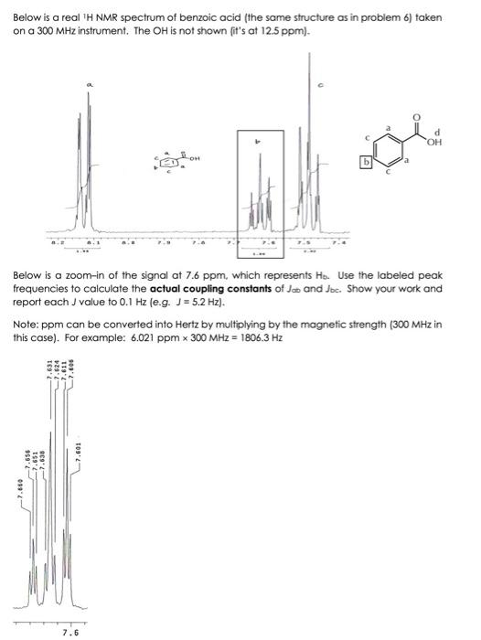 Solved Below is a real 'H NMR spectrum of benzoic acid (the | Chegg.com