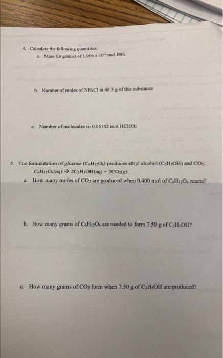 Solved 4. Calculate the following quantities: a. Mass (in | Chegg.com