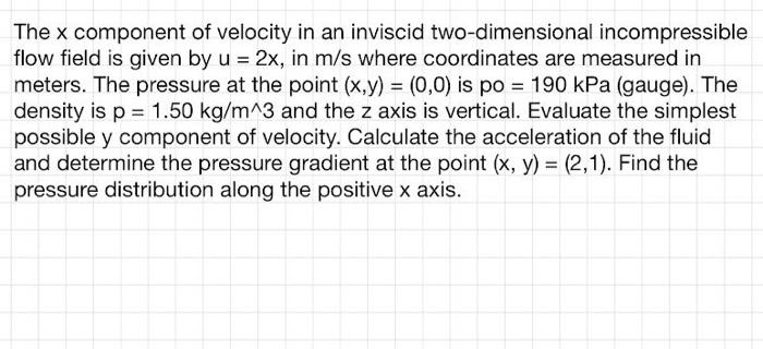 Solved The x component of velocity in an inviscid | Chegg.com