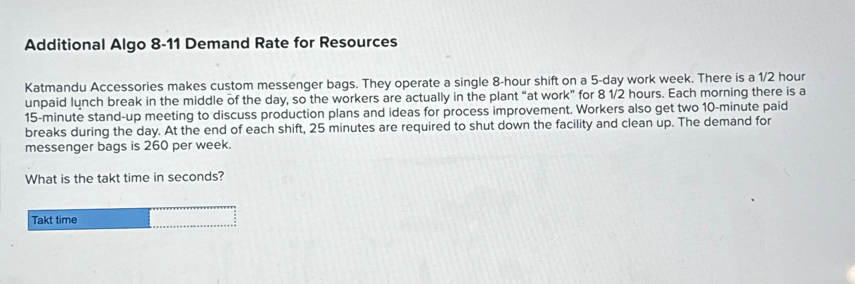 Solved Additional Algo 8-11 ﻿Demand Rate for | Chegg.com