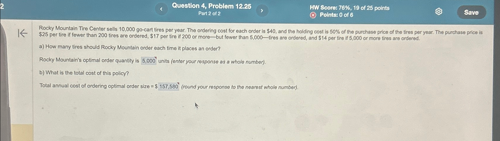 Solved Question 4, ﻿Problem 12.25Part 2 ﻿of 2HW Score: | Chegg.com