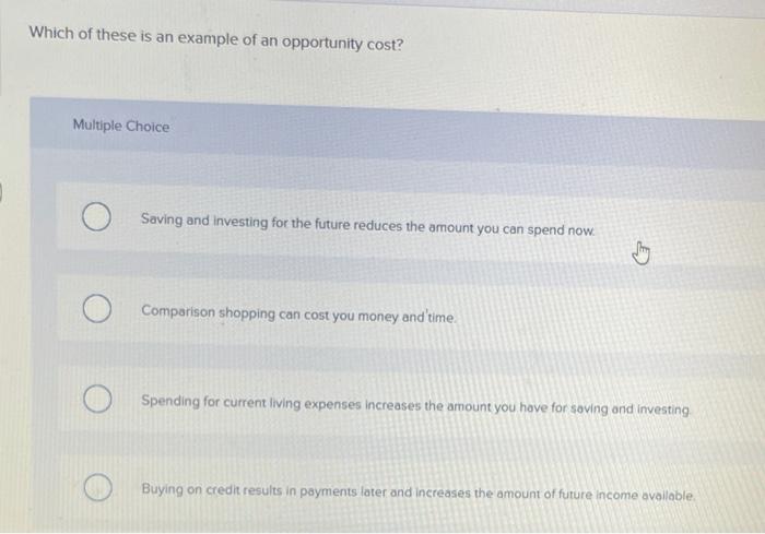 Solved Which of these is an example of an opportunity cost? | Chegg.com